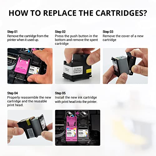 FASTINK for HP 63 XL 63XL Remanufactured Ink Cartridge for OfficeJet 5258 5255 4650 3830 4655 4652 3634 Envy 4520 Deskjet 1112 3636 Printer (1 Print Head, 3 Color Inkwell)