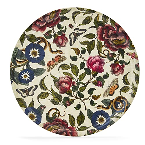 Spode Creatures of Curiosity Collection Round Birch Serving Tray, White Floral Motif, Round, 12-Inch, Platter for Entertaining, Food and Dishwasher Safe