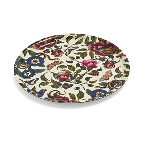 Spode Creatures of Curiosity Collection Round Birch Serving Tray, White Floral Motif, Round, 12-Inch, Platter for Entertaining, Food and Dishwasher Safe