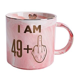 50th birthday gifts for women - funny turning 50 year old birthday gift ideas for wife, mom, daughter, sister, aunt, best friends, bff, coworkers - fabulous pink marble mug, ceramic 11.5oz coffee cup