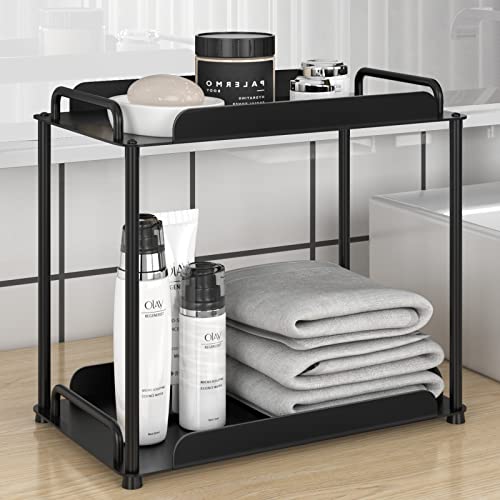 JNIHEEP Bathroom Organizer Countertop,2-Tier Standing Rack Storage Shelf for Kitchen,Bathroom,Desktop Cosmetics Black