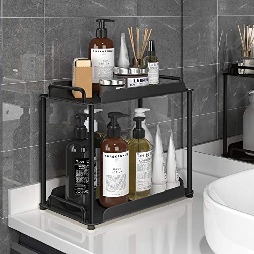 JNIHEEP Bathroom Organizer Countertop,2-Tier Standing Rack Storage Shelf for Kitchen,Bathroom,Desktop Cosmetics Black