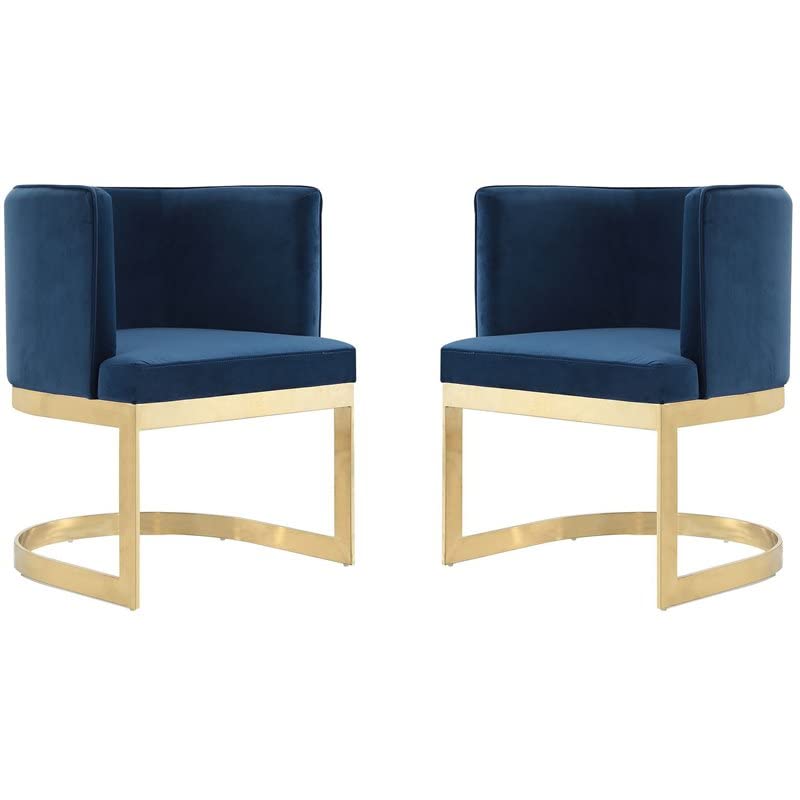 Manhattan Comfort Aura Mid Century Modern Velvet Dining Chair, Set of 2, Royal Blue