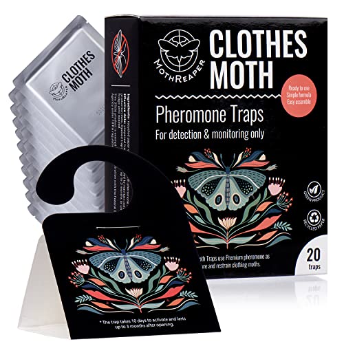 Clothing Clothes Moth Traps - 20 Pack, Sticky Glue Bug Repellent with Pheromone Attractor for Closets Wardrobes Carpet Cabinet Drawers, Safe, Non-Toxic for Indoor