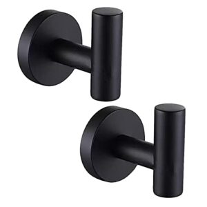 2 pack bathroom wall towel hooks, veriya heavy duty robe coat clothes hook holder for bathroom kitchen garage hotel wall mounted sus304 stainless steel (black)