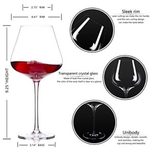 Hand Blown Red Wine Glasses Set of 4 – 23 oz Burgundy Wine Glasses With Long Stem – Lead-Free Premium Crystal Wine Glass – Unique Gift for Wedding, Anniversary, Christmas – Clear