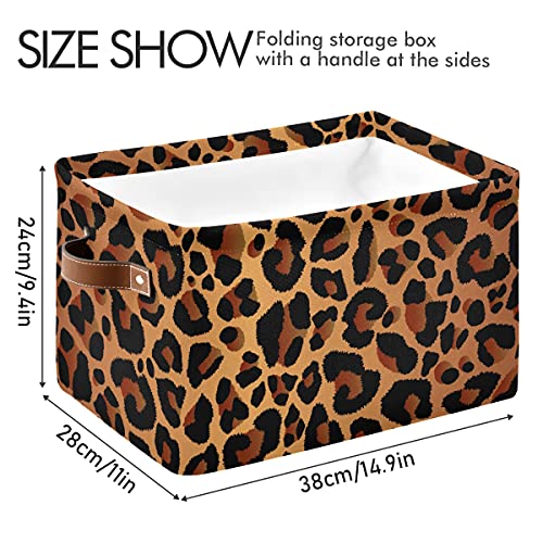 Collapsible Storage Bin Cube Animal Leopard Print Laundry Basket Hamper Toy Cloth Organization Bag with Handle for Pantry Nursery Home Office Shelve,1 PC