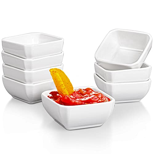 Dizada 8 PACK Dipping Bowls Set,Oven Safe - Ramekins for Baking Creme Brulee, 3 Oz Ceramic Soy Sauce Dish for BBQ sauce,Tomato Sauce, honey mustard and soy sauce, and other Party Serving Bowls Set