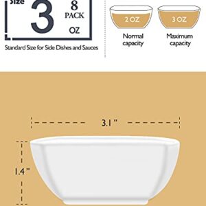 Dizada 8 PACK Dipping Bowls Set,Oven Safe - Ramekins for Baking Creme Brulee, 3 Oz Ceramic Soy Sauce Dish for BBQ sauce,Tomato Sauce, honey mustard and soy sauce, and other Party Serving Bowls Set