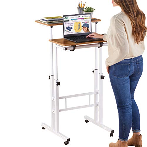 Collections Etc 2-Tier Standing Adjustable-Height Office Rolling Desk