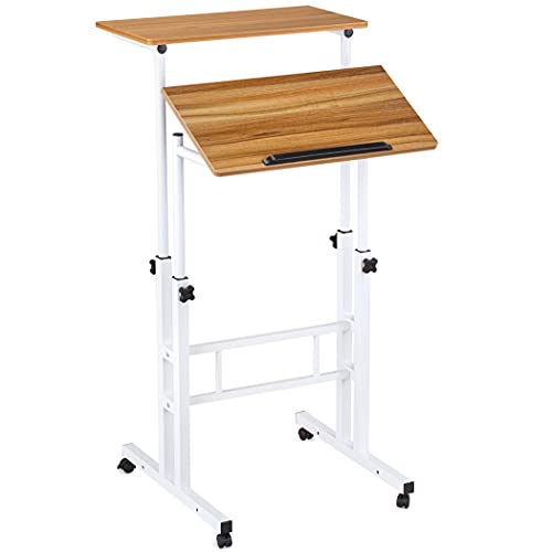 Collections Etc 2-Tier Standing Adjustable-Height Office Rolling Desk