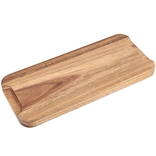 FUNSUEI 11.8 x 5.1 Inches Set of 6 Wooden Serving Platters, Acacia Wooden Serving Trays with Grooved Handle Design, Rectangular Wooden Platters for Fruit, Cookie, Bread, Vegetable, Salad