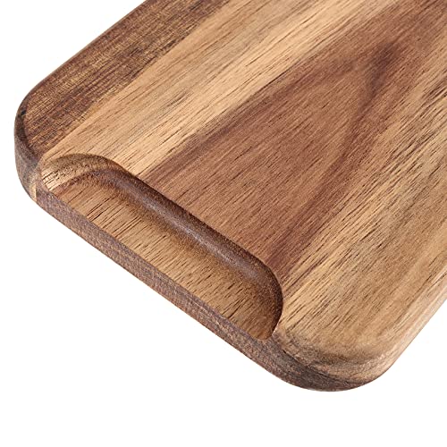 FUNSUEI 11.8 x 5.1 Inches Set of 6 Wooden Serving Platters, Acacia Wooden Serving Trays with Grooved Handle Design, Rectangular Wooden Platters for Fruit, Cookie, Bread, Vegetable, Salad