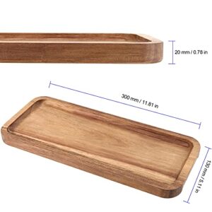 FUNSUEI 11.8 x 5.1 Inches Set of 6 Wooden Serving Platters, Acacia Wooden Serving Trays with Grooved Handle Design, Rectangular Wooden Platters for Fruit, Cookie, Bread, Vegetable, Salad