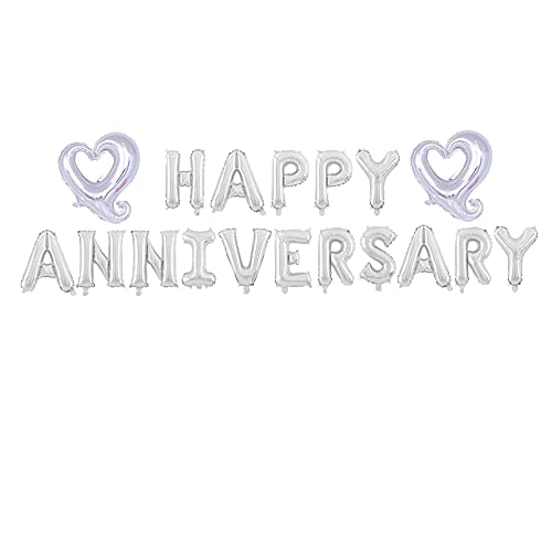 Kunggo Happy Anniversary Balloon Banner,Wedding Anniversary Party Decorations,Love Party and Anniversary Party Supplies,16 Inch Aluminum Foil(Silver).