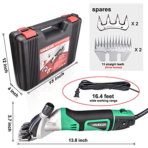 Yaheeda 550W 110V Electric Sheep Shears Professional 6-Speed Clippers with 3 Sets of Blade for Farm Livestock, Goats, Alpaca, Lamas, Horse, Cattle, Large Dog