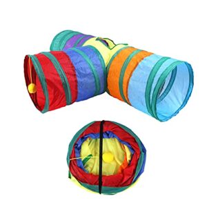 32Pcs Cat Toys Kitten Interactive Pet Toys Assortments, Foldable Rainbow Tunnel, Cat Feather Teaser Wand Interactive Feather Toy Fluffy Mouse Crinkle Balls Bell Play for Cat Puppy Kitty Kitten (3 way)