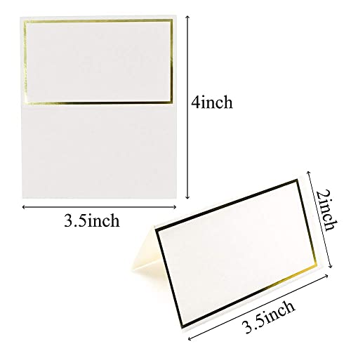 JABINCO Place Cards Pack of 100 - Small Tent Cards with Gold Foil Border - Perfect for Weddings, Banquets, Events,Table Cards,Name Cards