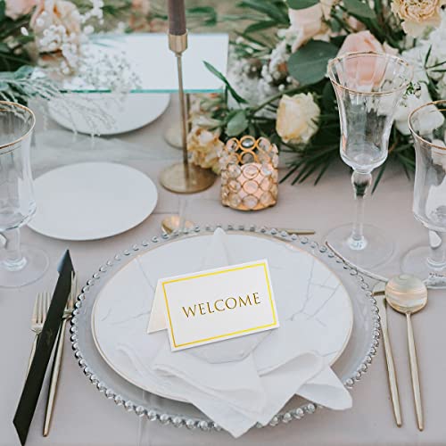 JABINCO Place Cards Pack of 100 - Small Tent Cards with Gold Foil Border - Perfect for Weddings, Banquets, Events,Table Cards,Name Cards