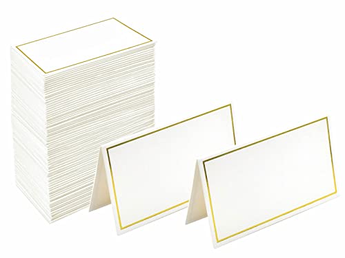 JABINCO Place Cards Pack of 100 - Small Tent Cards with Gold Foil Border - Perfect for Weddings, Banquets, Events,Table Cards,Name Cards