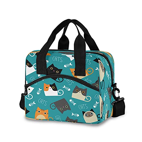 Lunch Bag Box Colorful Cats Fish Bone Insulated Cooler Lunch Tote Bag Container Snacks Organizer for Women Men Adult Office Work Picnic Hiking