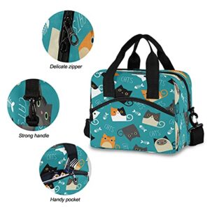 Lunch Bag Box Colorful Cats Fish Bone Insulated Cooler Lunch Tote Bag Container Snacks Organizer for Women Men Adult Office Work Picnic Hiking