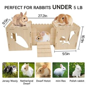 Biggun Wooden Rabbit Castle Hideout Tunnel Playhouse- Large Handmade Bunny Rabbit Castle Small Animal Rest and Play House with Ladder & Tunnel for Chinchilla Guinea Pig Hamster Hideout Habitat