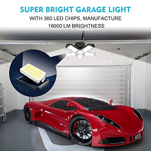 AXUAN 160W LED Garage Light 2 Pack, 16000LM Garage Light with 6 LED Garage Ceiling Lights Panels, Deformable LED Shop Light LED Glow Light for Garage, Basement, Workshop