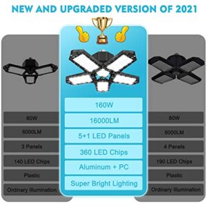 AXUAN 160W LED Garage Light 2 Pack, 16000LM Garage Light with 6 LED Garage Ceiling Lights Panels, Deformable LED Shop Light LED Glow Light for Garage, Basement, Workshop