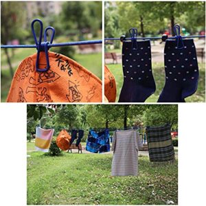 QingLHC Clothespins Clip, Clothesline Windproof, Adjustable Washing Clothes Drying Line Rope with Clips for Camping Travel Outdoor, Blue