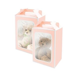 Large Gift Boxes, 10 Pcs Tote Paper Bags with Transparent Window, 9.8 x 7 x 5.1" Flower Bouquet Paper Gift Bags with Handles, Wedding Party Bags - Pink