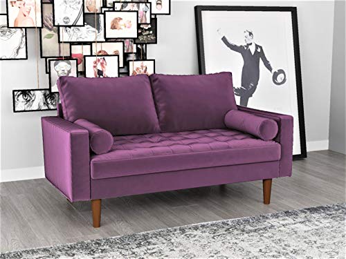 Container Furniture Direct Womble Modern Velvet Upholstered Living Room Diamond Tufted Chesterfield Loveseat with Gleaming Nailheads, Purple