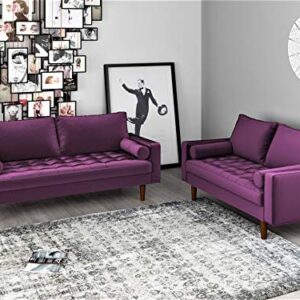 Container Furniture Direct Womble Modern Velvet Upholstered Living Room Diamond Tufted Chesterfield Loveseat with Gleaming Nailheads, Purple