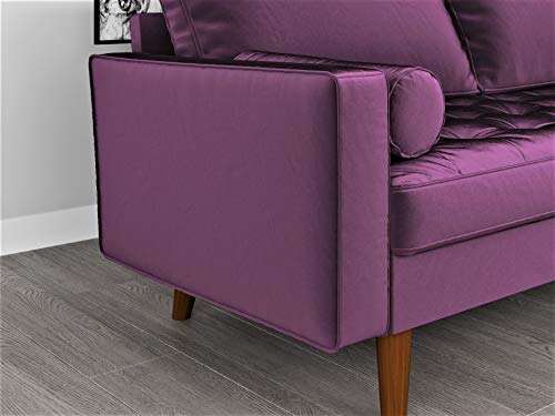 Container Furniture Direct Womble Modern Velvet Upholstered Living Room Diamond Tufted Chesterfield Loveseat with Gleaming Nailheads, Purple