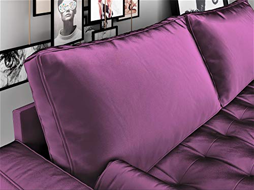 Container Furniture Direct Womble Modern Velvet Upholstered Living Room Diamond Tufted Chesterfield Loveseat with Gleaming Nailheads, Purple