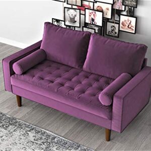 Container Furniture Direct Womble Modern Velvet Upholstered Living Room Diamond Tufted Chesterfield Loveseat with Gleaming Nailheads, Purple