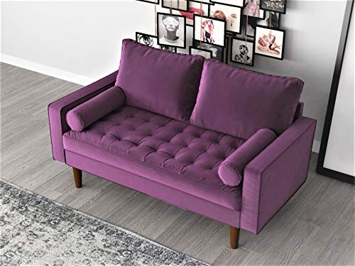 Container Furniture Direct Womble Modern Velvet Upholstered Living Room Diamond Tufted Chesterfield Loveseat with Gleaming Nailheads, Purple