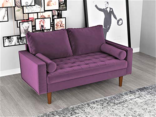 Container Furniture Direct Womble Modern Velvet Upholstered Living Room Diamond Tufted Chesterfield Loveseat with Gleaming Nailheads, Purple