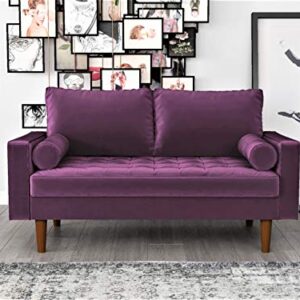 Container Furniture Direct Womble Modern Velvet Upholstered Living Room Diamond Tufted Chesterfield Loveseat with Gleaming Nailheads, Purple