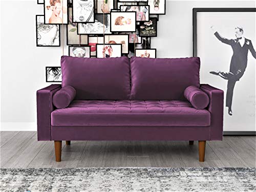 Container Furniture Direct Womble Modern Velvet Upholstered Living Room Diamond Tufted Chesterfield Loveseat with Gleaming Nailheads, Purple