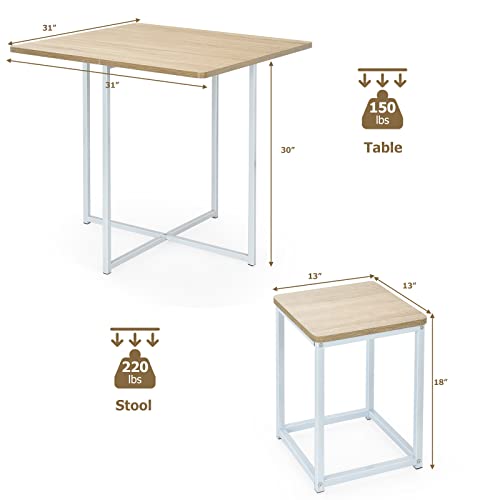 KOTEK Dining Table Set for 4, Kitchen & Dining Room Table Sets with 4 Square Stools, Metal Frame, 5 Piece Compact Kitchen Table and Chairs for Small Space (Beige & White)