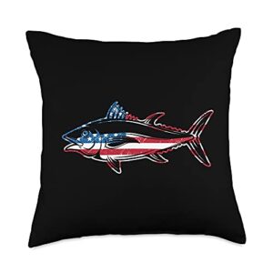 tuna fishing items bluefin gifts tuna american flag giant bluefin fish fisherman throw pillow, 18x18, multicolor