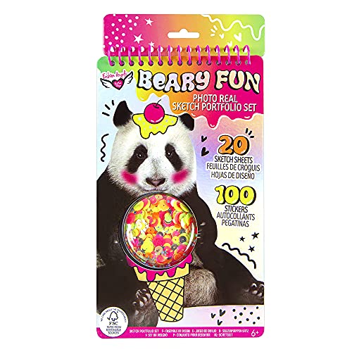 Fashion Angels Photo-real Panda Compact Sketch Portfolio, Sketch Book for Beginners, Animal Sketch Pad with Real Photos and Stickers For Kids 6 and Up