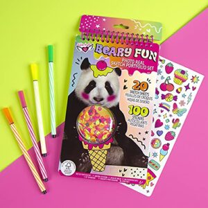 Fashion Angels Photo-real Panda Compact Sketch Portfolio, Sketch Book for Beginners, Animal Sketch Pad with Real Photos and Stickers For Kids 6 and Up