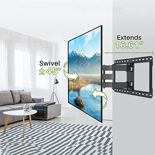 USX MOUNT 37-90 inch Full Motion TV Wall Mount, Fits 24" Wood Studs, Wall Mount TV Bracket with Smooth Swivel, Tilt, Extension, Holds up to 132lbs, Max VESA 600x400mm, Includes Wall Drilling Template