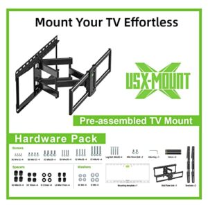 USX MOUNT 37-90 inch Full Motion TV Wall Mount, Fits 24" Wood Studs, Wall Mount TV Bracket with Smooth Swivel, Tilt, Extension, Holds up to 132lbs, Max VESA 600x400mm, Includes Wall Drilling Template