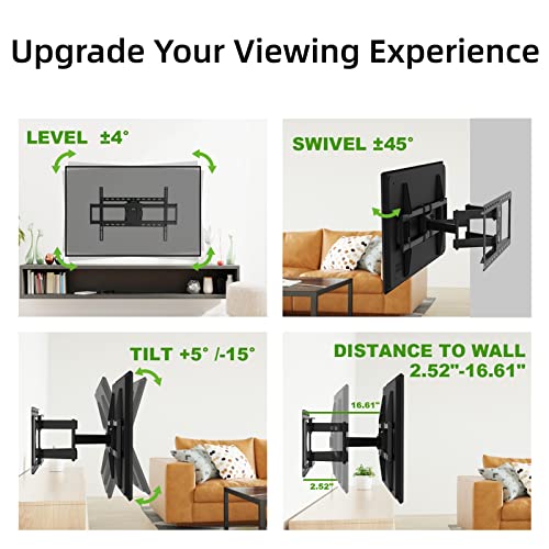 USX MOUNT 37-90 inch Full Motion TV Wall Mount, Fits 24" Wood Studs, Wall Mount TV Bracket with Smooth Swivel, Tilt, Extension, Holds up to 132lbs, Max VESA 600x400mm, Includes Wall Drilling Template