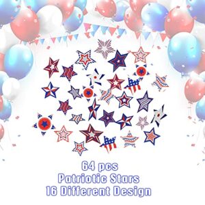 64 Pieces Patriotic Stars Paper Cutouts Patriotic Day Stars Accents with 80 Pieces Glue Point Dots for Independence Day 4th of July Memorial Day Patriotic Decoration Home Office School