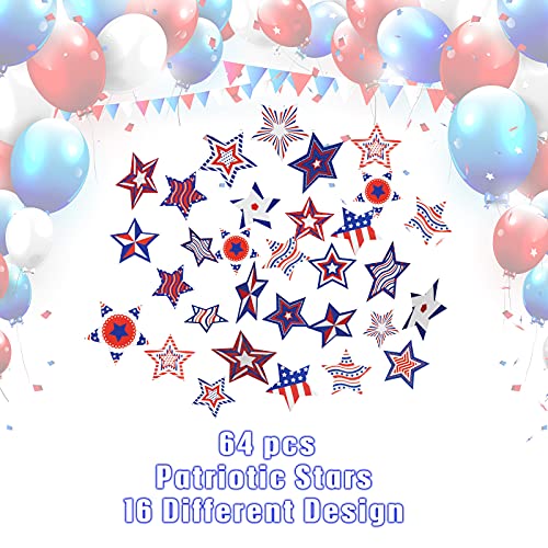 64 Pieces Patriotic Stars Paper Cutouts Patriotic Day Stars Accents with 80 Pieces Glue Point Dots for Independence Day 4th of July Memorial Day Patriotic Decoration Home Office School