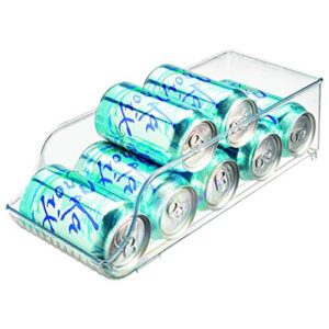 iDesign Plastic Refrigerator and Freezer Storage Organizer, Clear & Plastic Refrigerator and Freezer Storage Organizer Bin Soda Can and Drink Holder, Holds 9 Cans, Clear